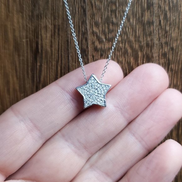 Jewelry | 18 Inch Sterling Silver Cubic Zirconia Pavement Star Necklace ...